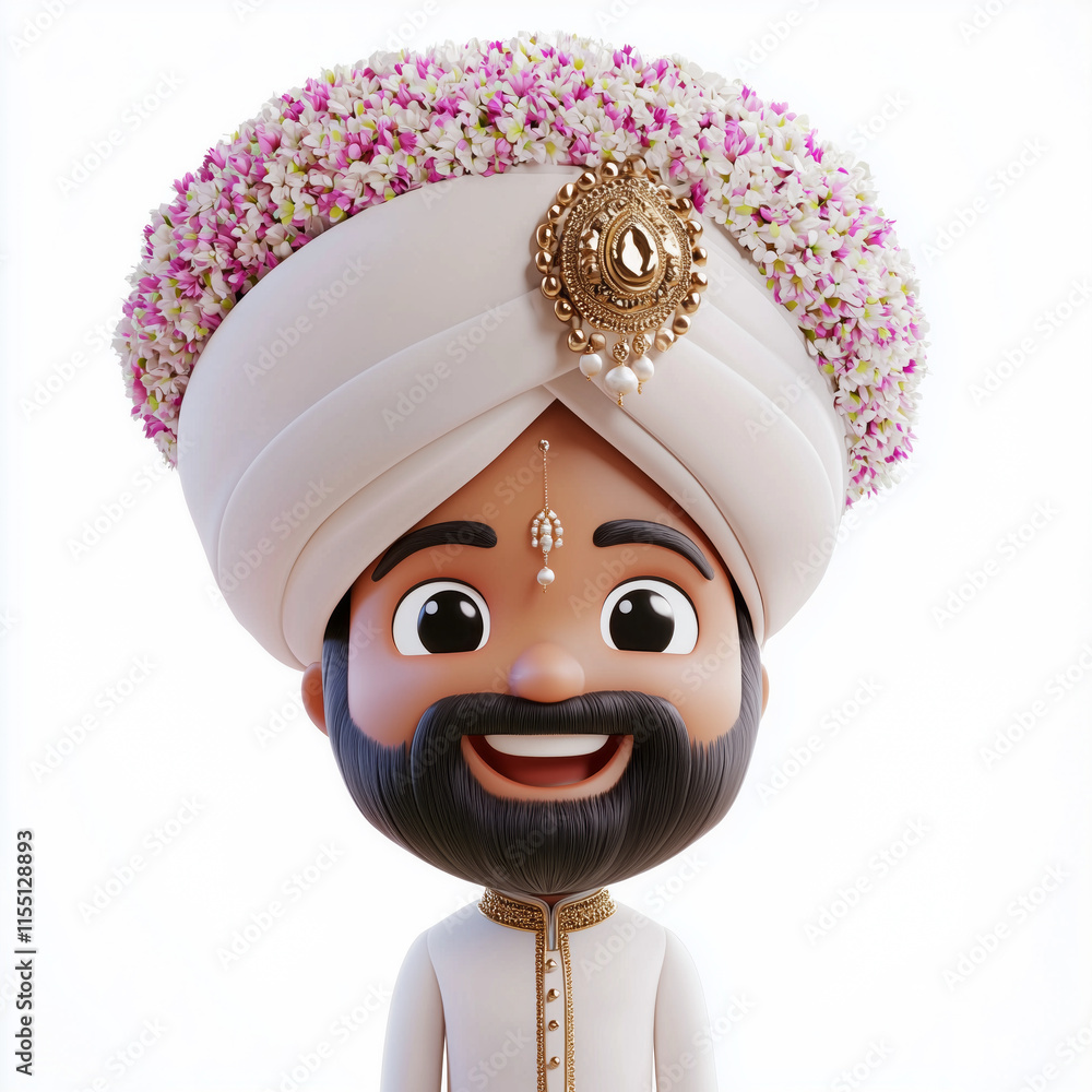 3D Punjabi groom emoji wearing a grand sehra, wedding ceremony attire ...