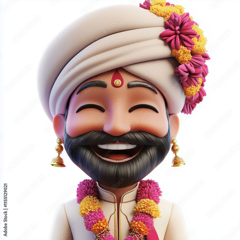 3D Punjabi groom emoji with large flower sehra, traditional wedding ...