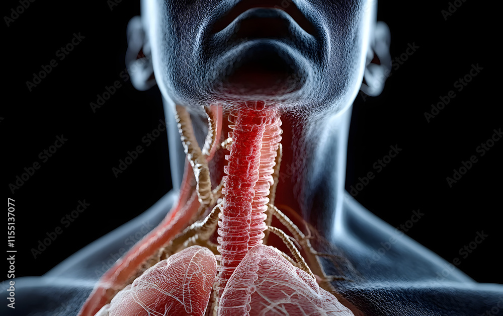 Respiratory System, 3D illustration of human anatomy highlighting the ...