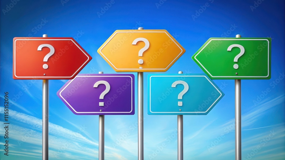 sign boards displaying the five Ws (Who, What, Where, When, Why) in a ...