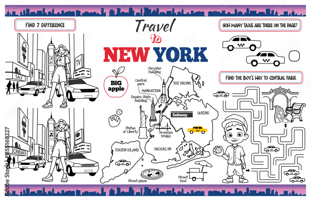 A fun placemat for kids. Printable “Travel to New York” activity sheet ...