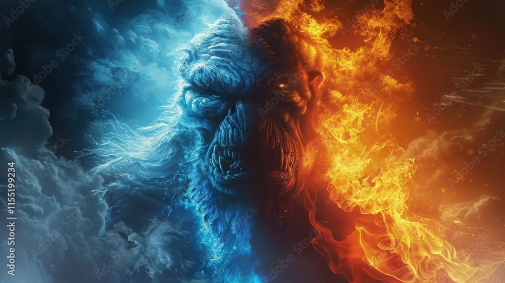 Stock-Illustration „Ice vs fire in abstract wallpaper, a flowing motion ...