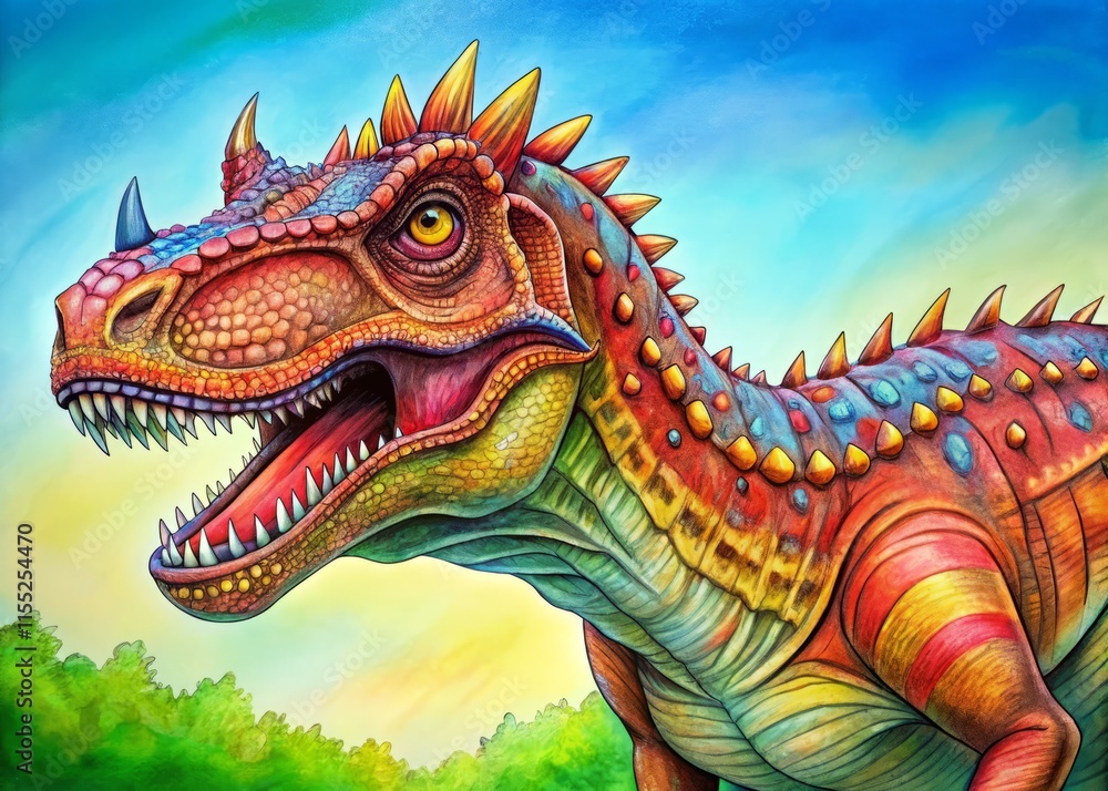 Carnotaurus Dinosaur Coloring Page: Eye-Level View Printable Template ...