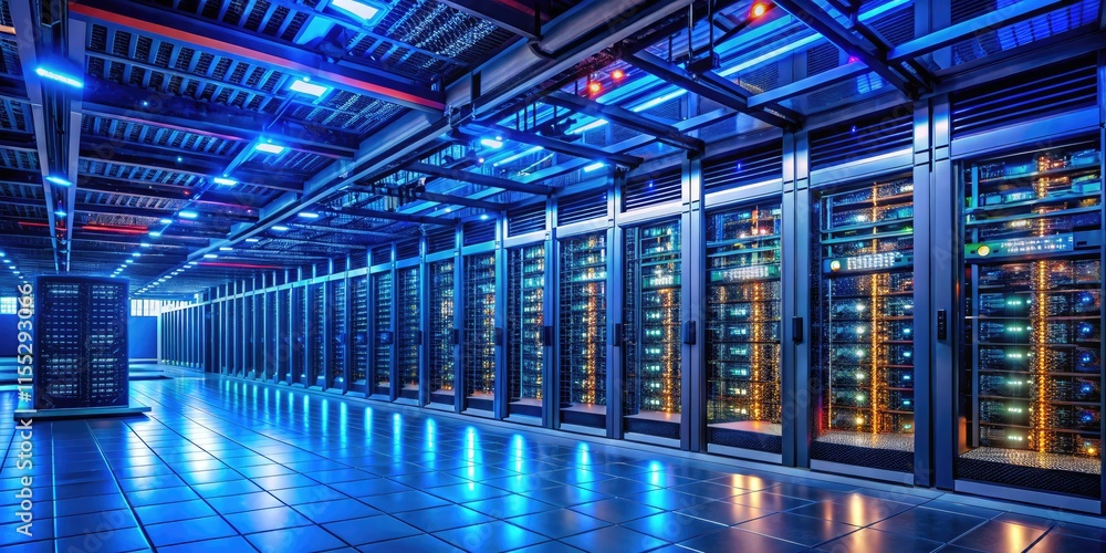 High-resolution aerial shot: a server room's intricate IT ...