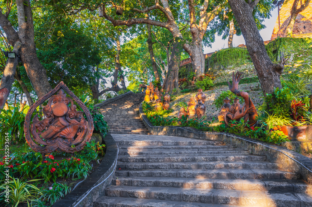 stairs in the beautiful Asian Botanical garden in Vietnam in Asia in ...