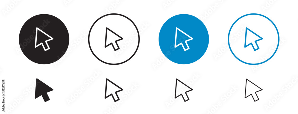 Set of 8 "Cursor" icons with an unexpanded vector & 1 silhouette ...