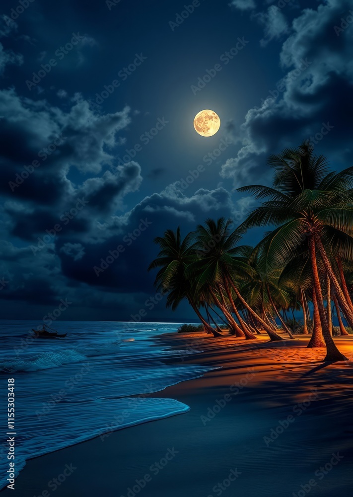 Beach Wallpaper of Night dramatic landscape dynamic beach scenery palm ...