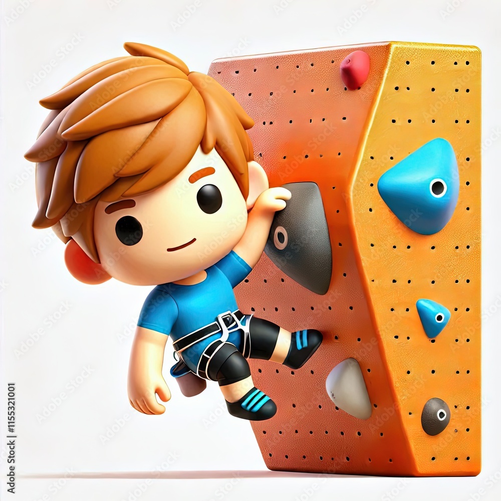 cute chibi person, bouldering athlete in simple and smooth d render ...