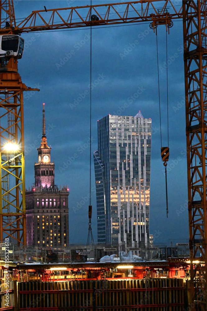 Warsaw, Poland, Europe : foreground construction site of office ...