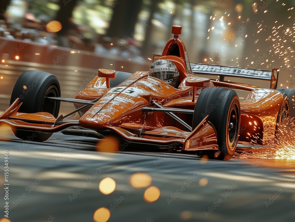 High-Speed Formula Racing Car Sparks Flying on Track During Intense ...