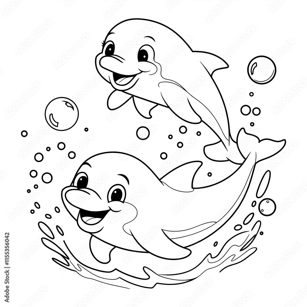 whale fish friends coloring page drawing Stock Illustration | Adobe Stock