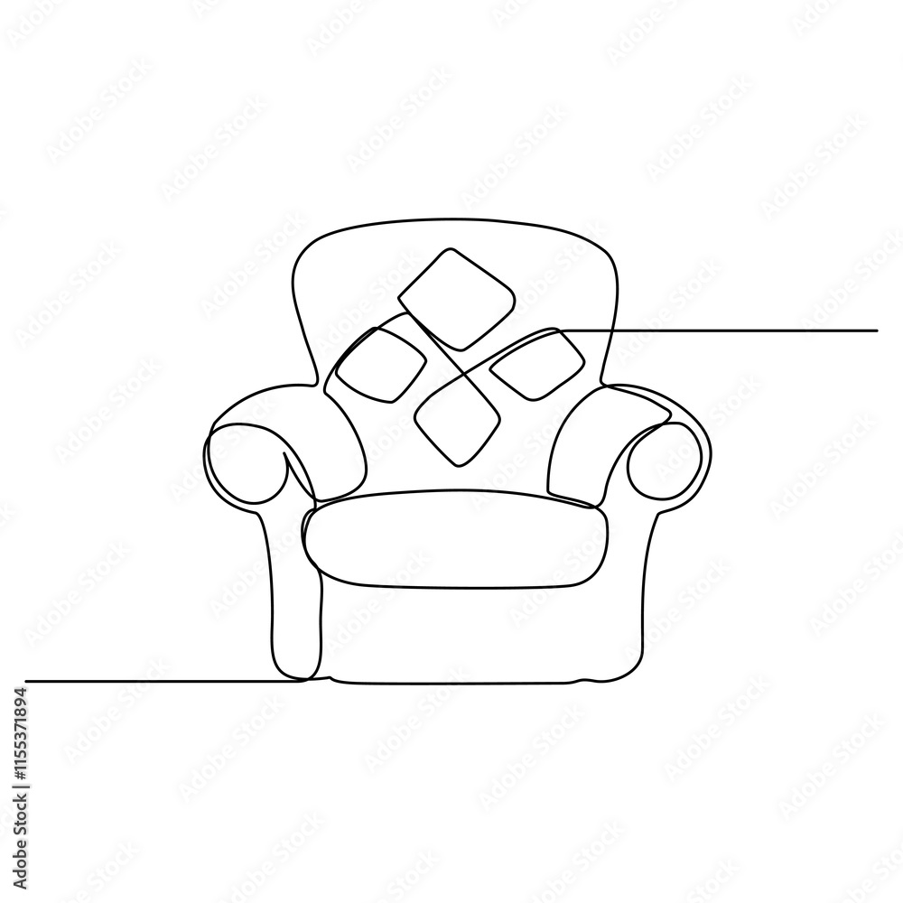 Chair in Continuous one line drawing. Interior with furniture in simple ...