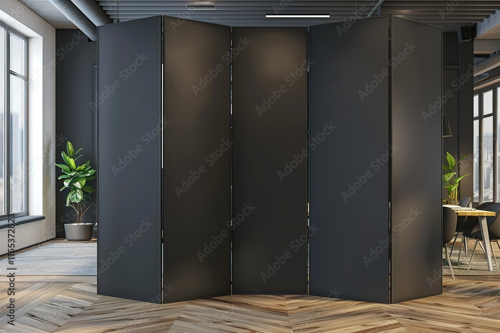 Blank black partition with place for advertising poster or logo in ...