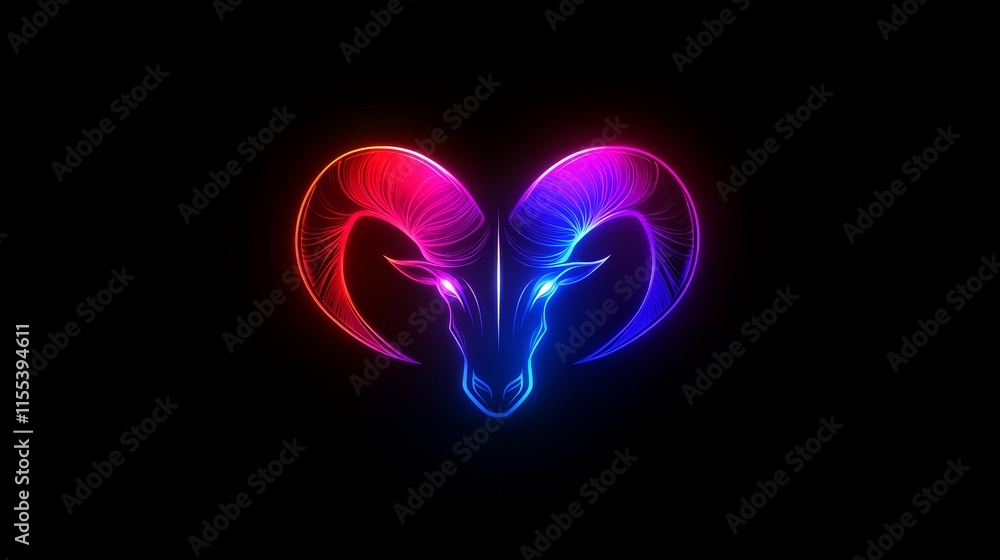 Neon Ram Head Logo on Black Background, Vibrant Gradient Outline of a ...