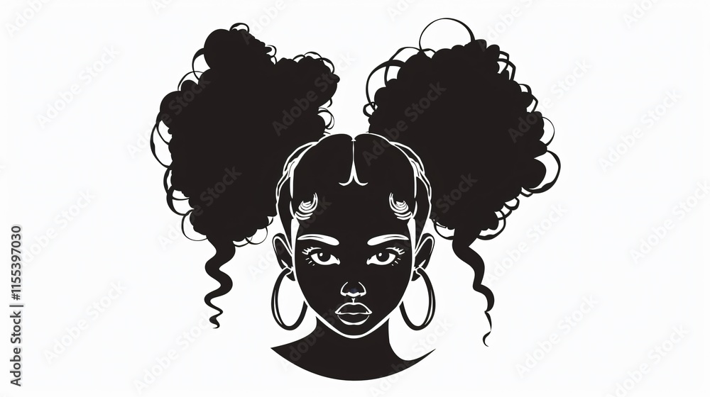 Professional Drawing of Black Woman with Bantu Knots Afro Hairstyle ...