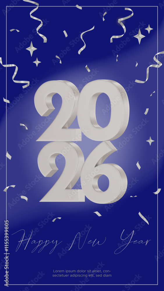 Happy New Year 2026. Vertical greeting card. New modern 3d vector ...