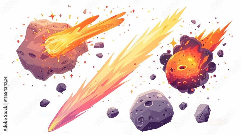 Cartoon Comet, Asteroid, and Meteorite Space Objects - Cosmic ...