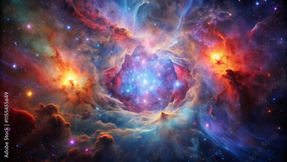 Cosmic Nebulae: Vibrant Deep Space Wonders - Medium Shot Astrophotography Stock Illustration ...
