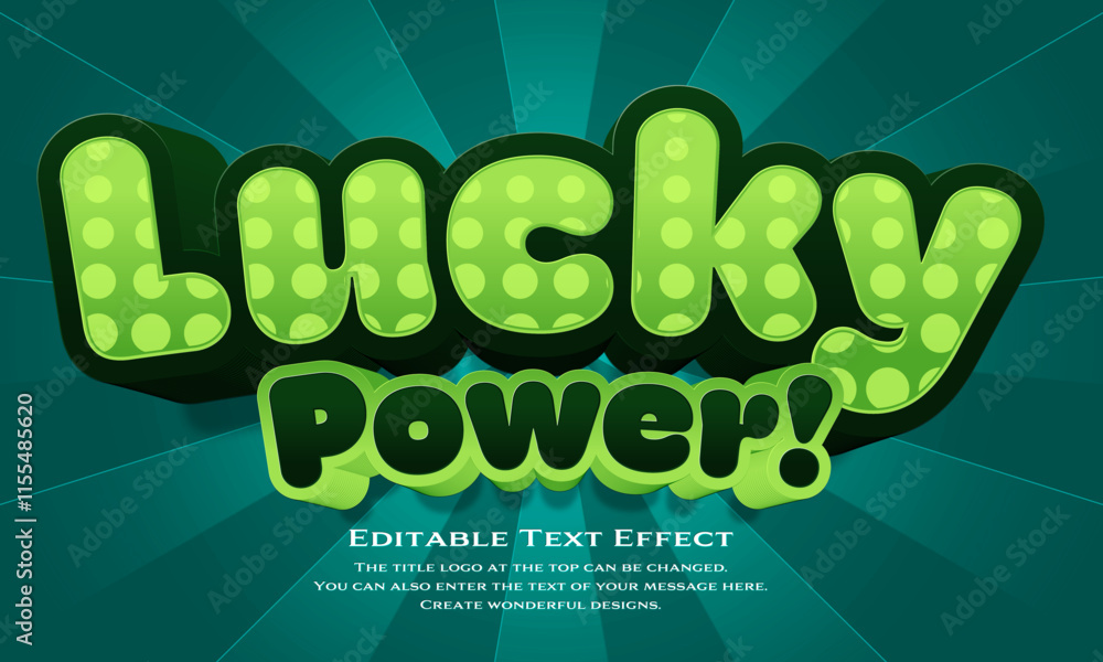”Lucky Power!” Editable title logo text style effect.3D and comical ...