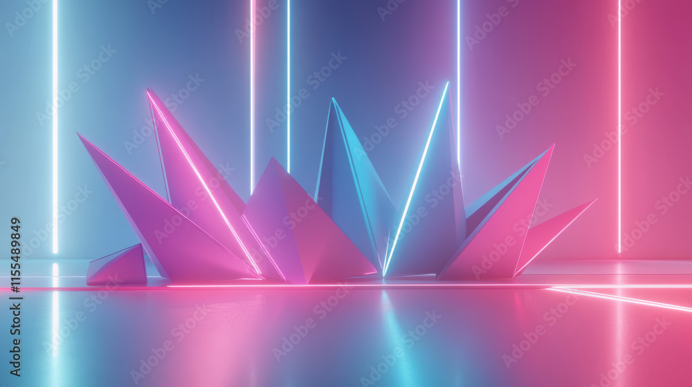 A futuristic illustration of shattered geometrical forms suspended in ...