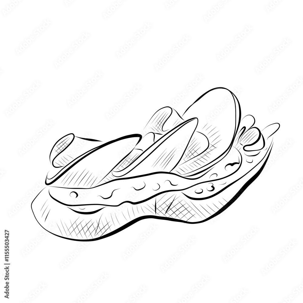 Line drawing. Line art food - bruschetta with cheese, prosciutto, jamon ...