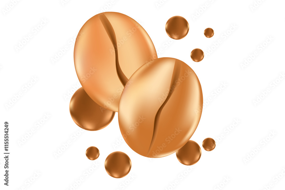 Elegant 3D floating coffee beans with fluid chocolate bubbles splash ...