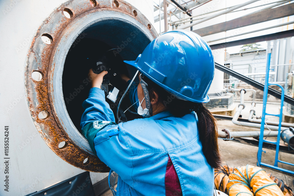 Worker female hand holding gas detector inspection safety gas testing ...