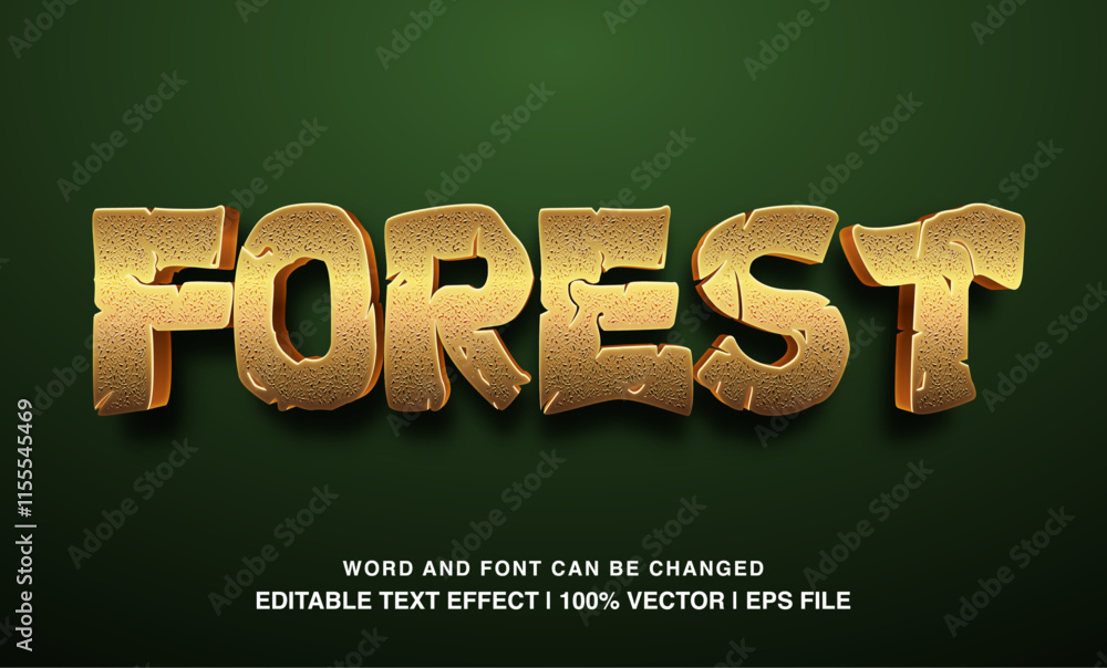 Golden Forest Text Effect: A bold, 3D text effect with a rustic, golden ...