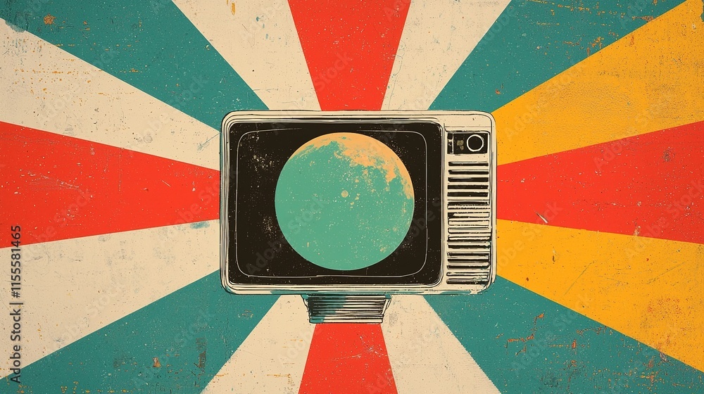 Vintage television concept art retro style graphic design colorful ...