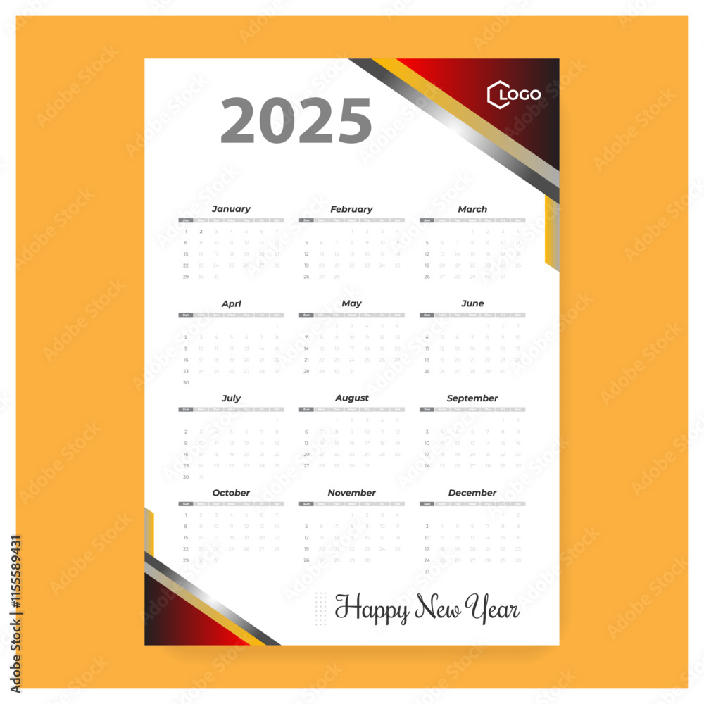 Simple calendar set for 2025 years. Simple editable vertical vector ...