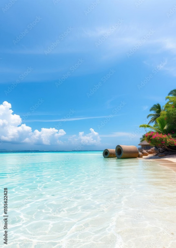 Beach Wallpaper of Sun-drenched beach with crystal-clear waves and ...