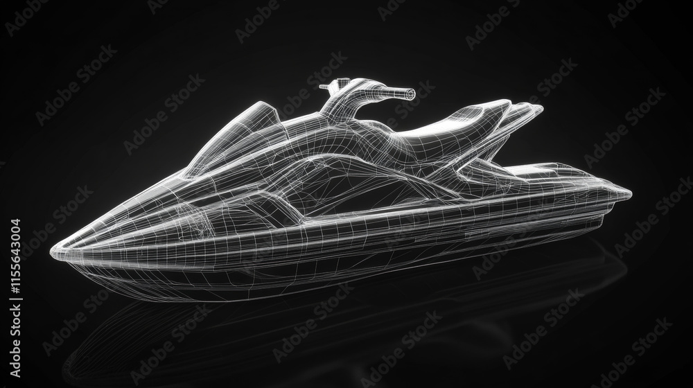 Hologram jet ski. Jet ski made of polygons, triangles, dots, and lines ...