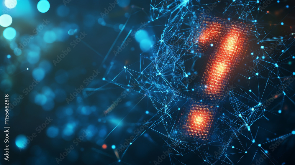 Hologram exclamation mark. Exclamation mark of polygons, triangles of ...