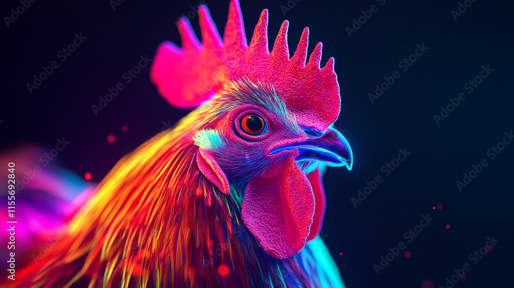 Hologram of the rooster. Holographic projection of a rooster ...