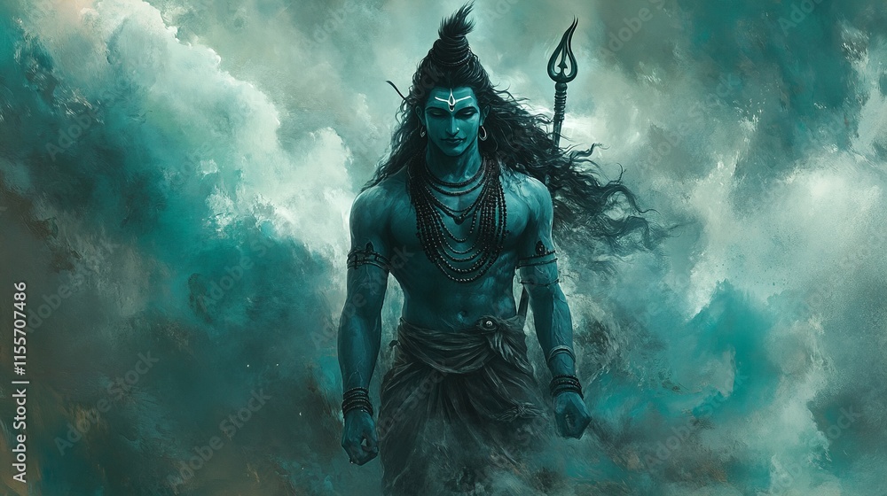 shiva: a digital artwork depicting lord shiva as a powerful and ...