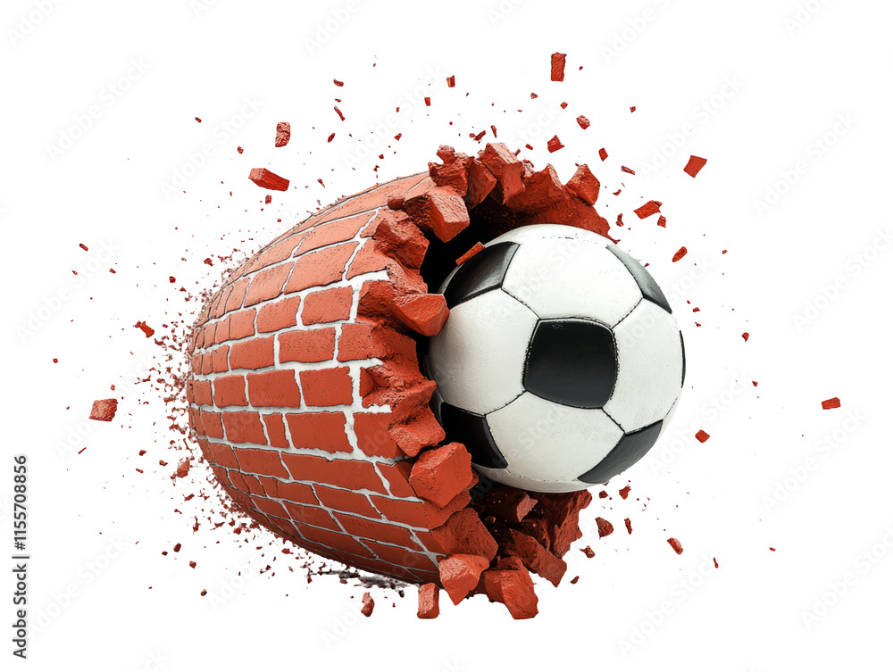 Soccer Ball Breaking Through a Red Brick Wall on Transparent Background ...