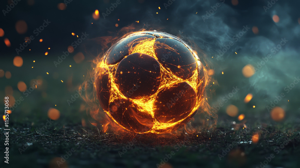 Hologram football. Holographic projection of a soccer ball. Flickering ...