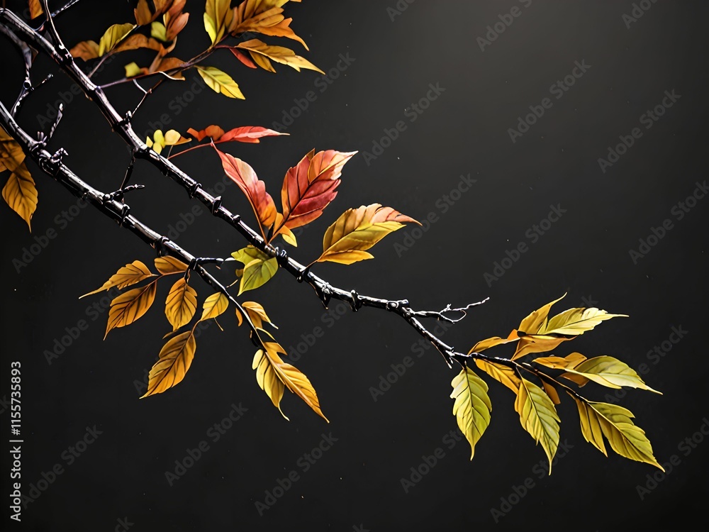 wallpaper representing a branch with leaves on a black background ...