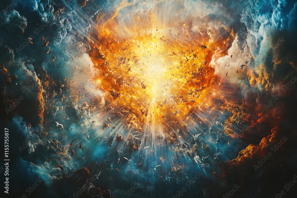 Creation of the World depicted with radiant energy and life revealing ...