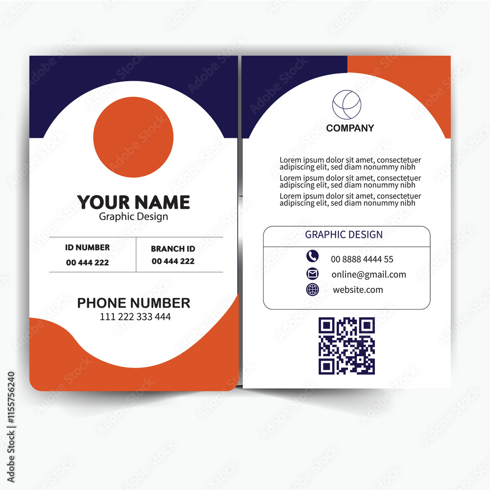 Modern office ID card template, fully editable with sections for photo ...