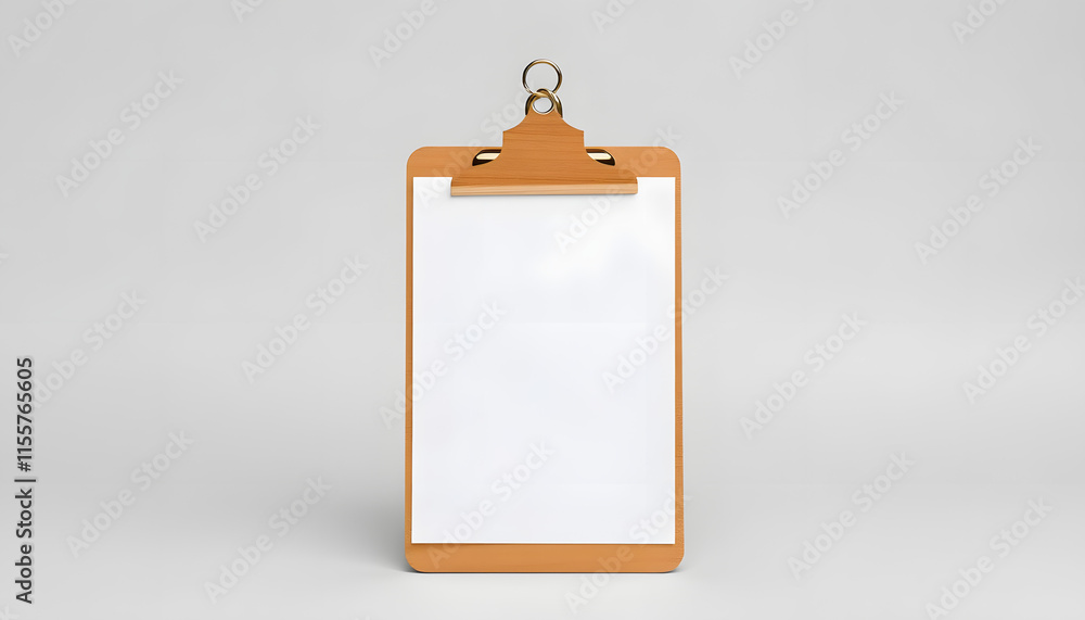 Real photo, wooden clipboard with blank A4 paper mockup template ...
