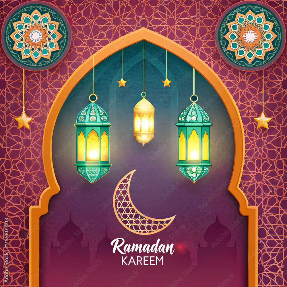 arabic islamic calligraphy of ramada mubarak Stock Illustration | Adobe ...