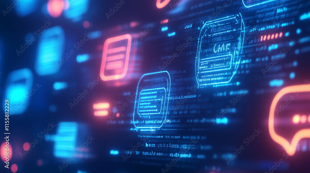 A futuristic interface of a Chat AI platform, highlighting interactive ...