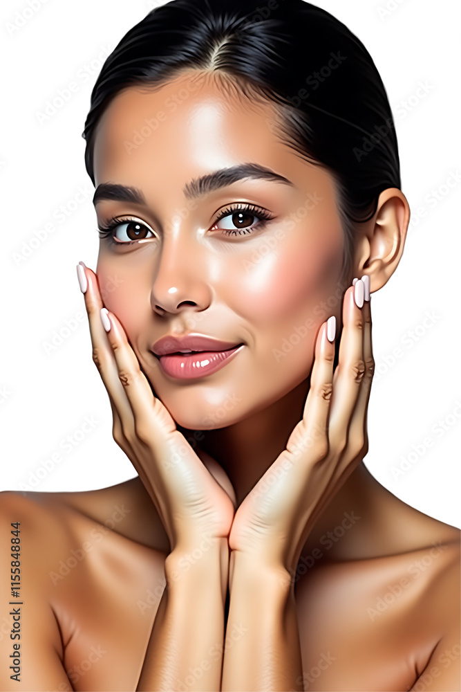 Smiling brunette woman with natural makeup isolated on transparent ...