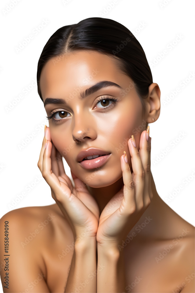 Smiling brunette woman with natural makeup isolated on transparent ...