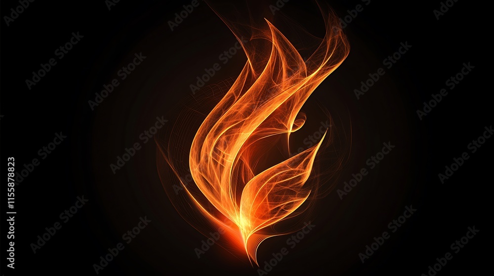 Generate an image of a stylized flame with intricate, sharp lines and ...