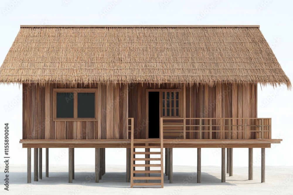 Stilt house crafted from reclaimed teak wood with natural grain ...