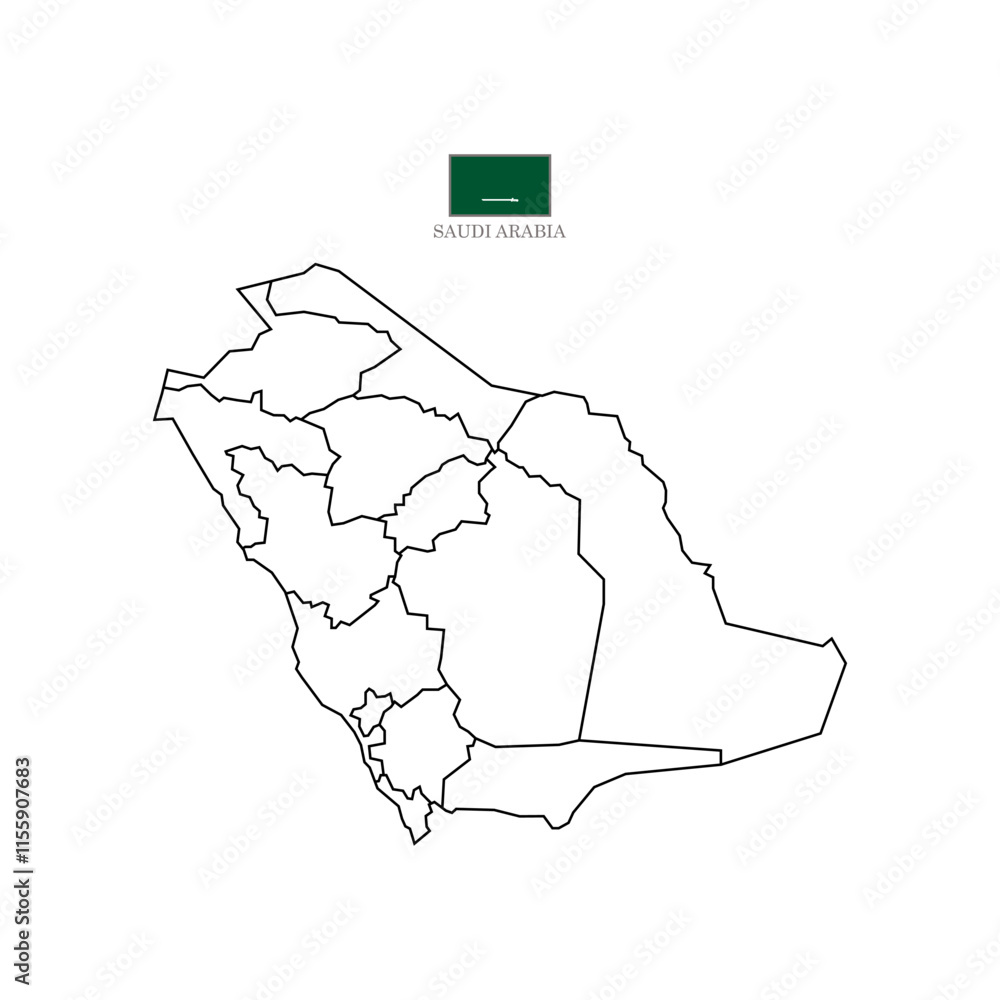Map of Saudi Arabia's territories, featuring states and borders. An ...