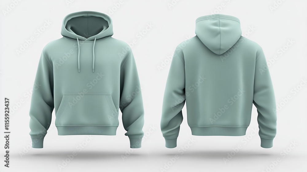 Sage Green Hoodie Mockup Front And Back View Simple Design Stock ...