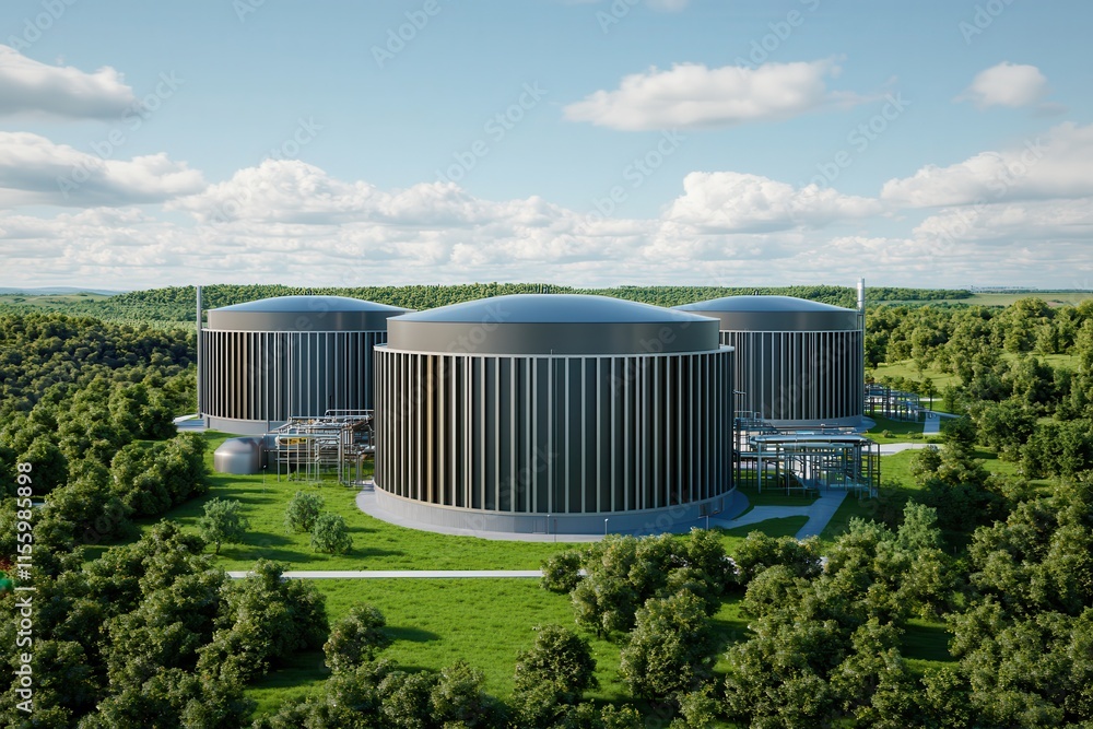 Food waste drives the circular economy. Modern industrial storage tanks ...